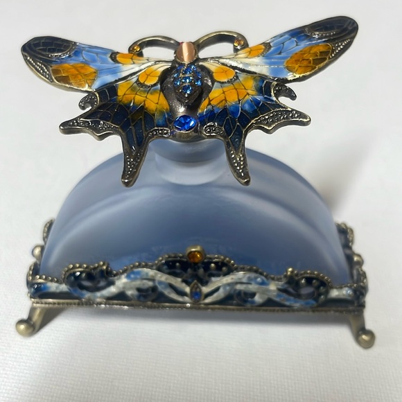 Art | Butterfly Perfume Bottle Blue Glass Metal Topper Gems Enamel ...